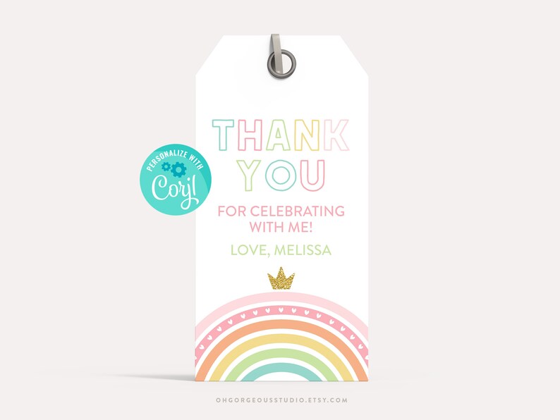 Editable Rainbow Favor Tag Printable Rectangle Thank You - Etsy