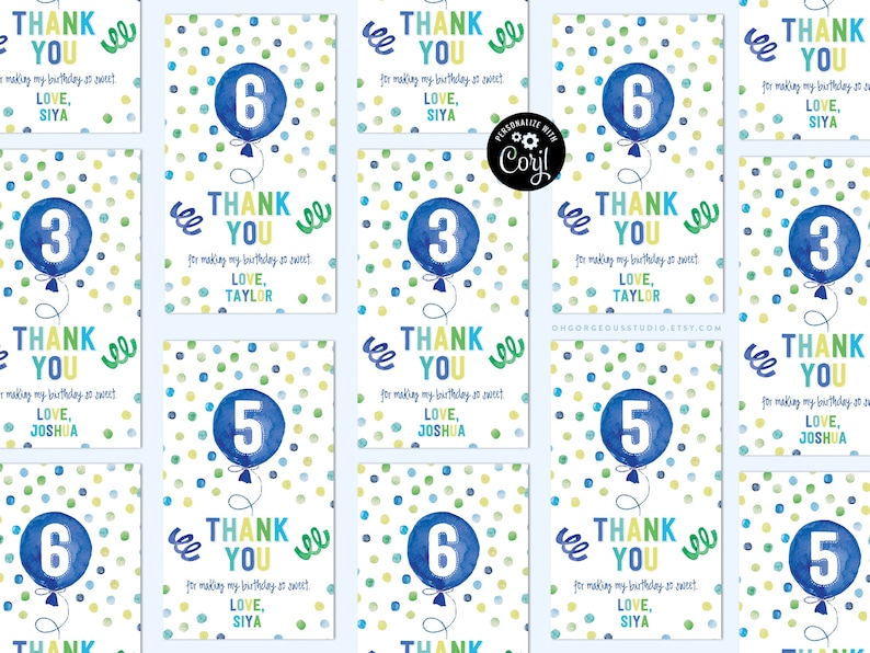 Confetti Birthday Favor Tag: Editable Blue Party Tag (instant Download ...