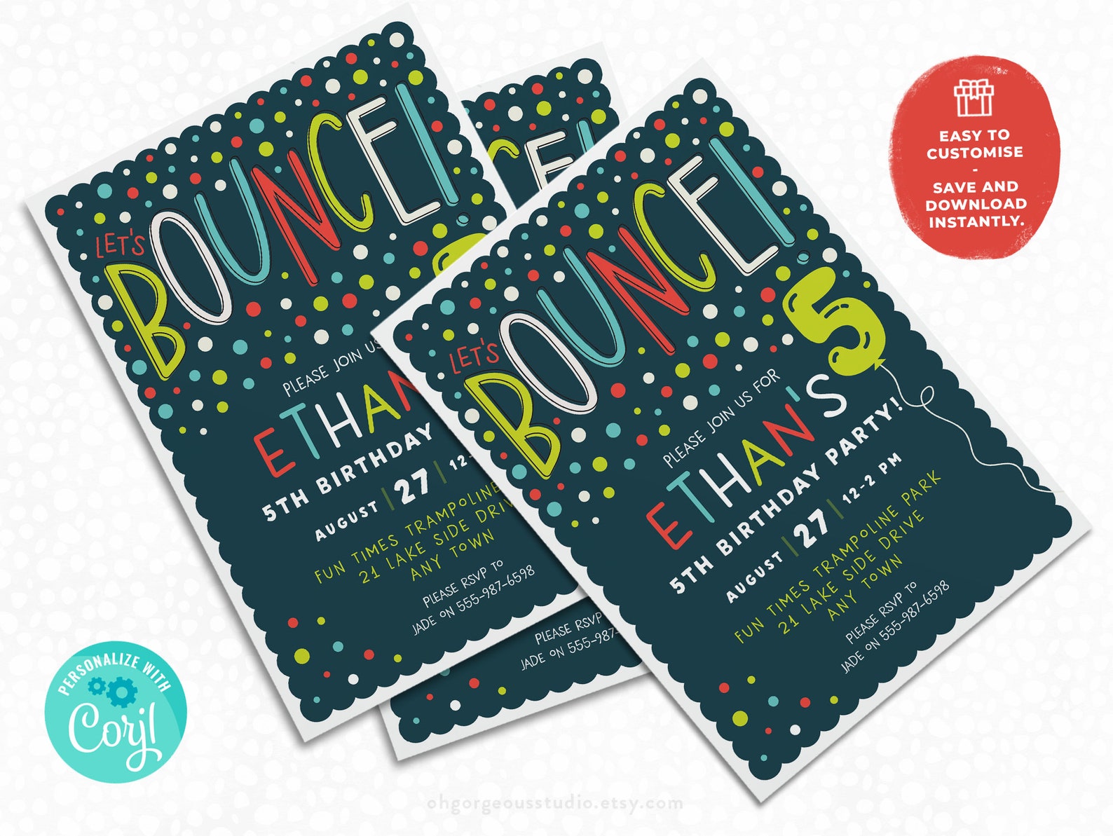 5th Birthday Bounce Invitation Bounce Birthday Invitation - Etsy