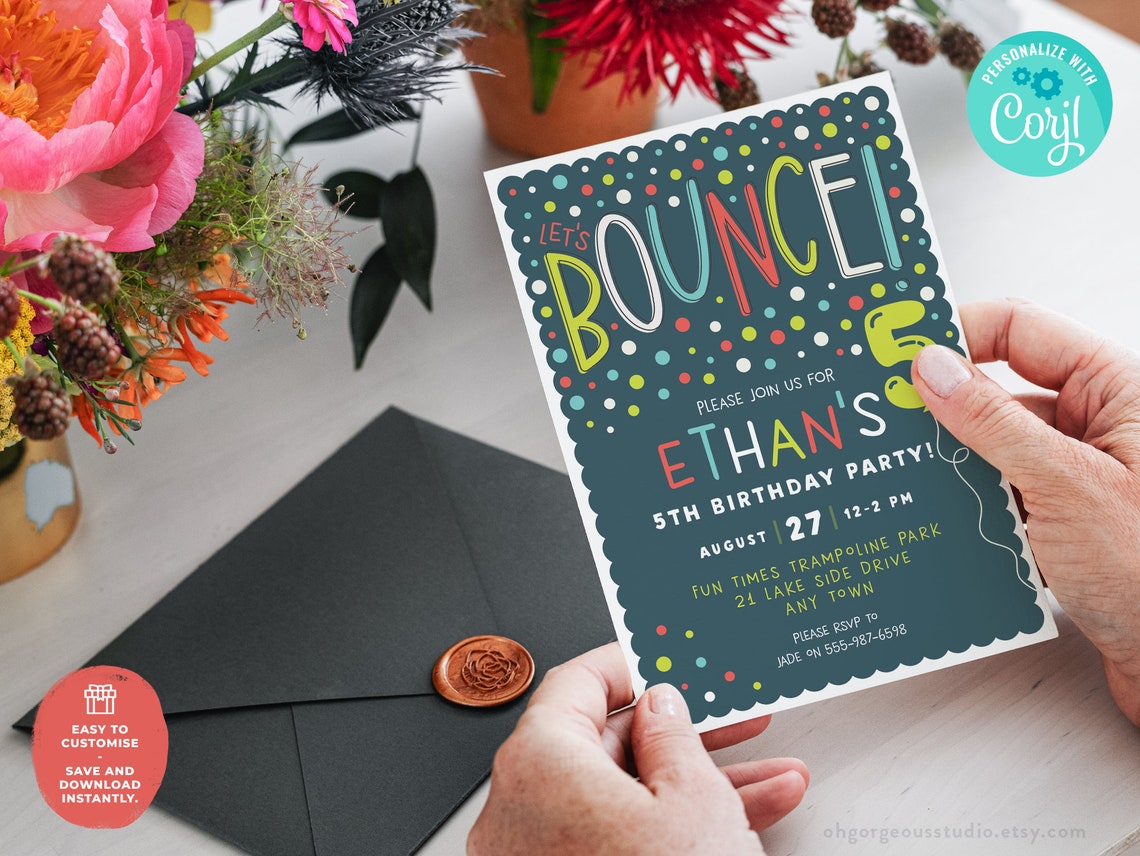 5th Birthday Bounce Invitation Bounce Birthday Invitation - Etsy