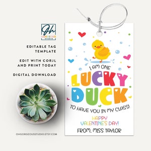 Lucky Duck Valentine's Day Teacher Tag: Editable Classroom Gift (PDF ...