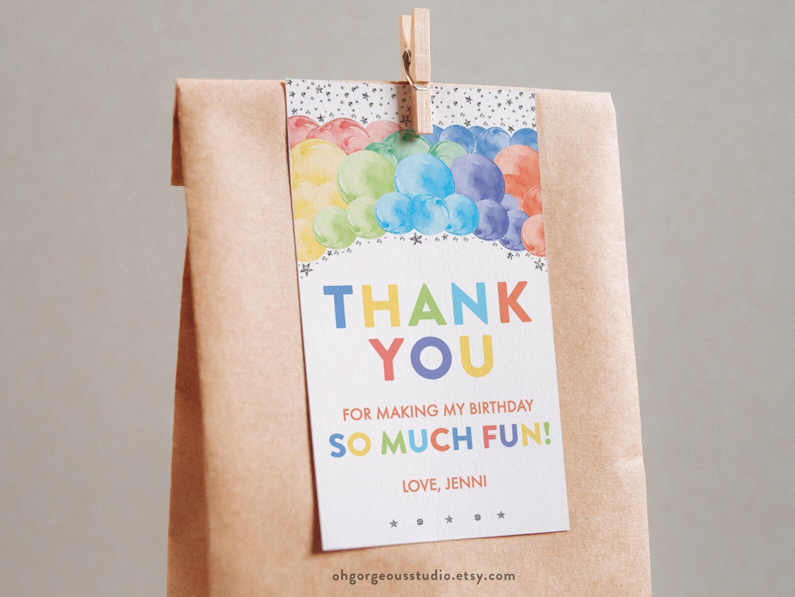 Birthday Party Tag Editable Rainbow Balloon Arch Gift Tag, Fun Garland ...