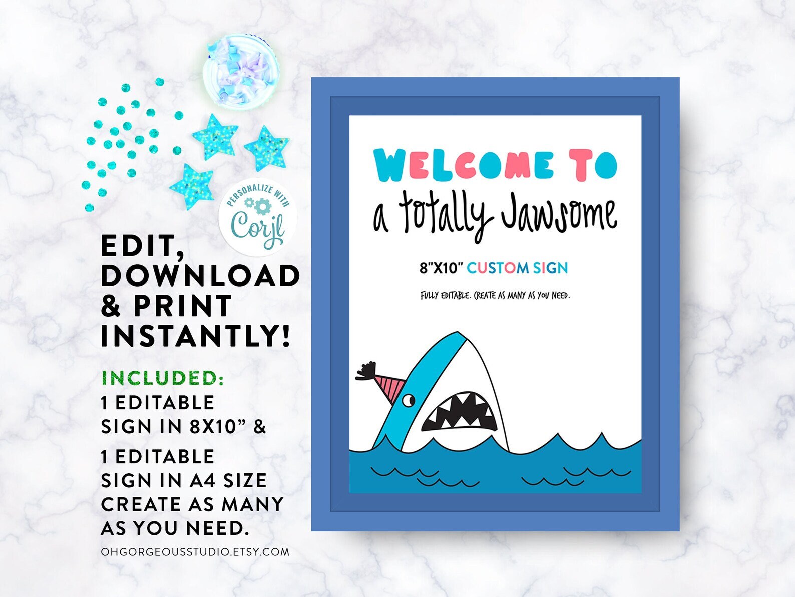 Shark Birthday Banner Jawsome Printable Alphabet Letters and - Etsy