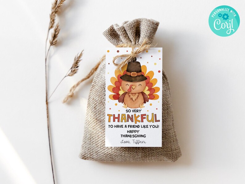 Editable Thanksgiving Turkey Gift Tag: Thankful Favor Label (digital ...