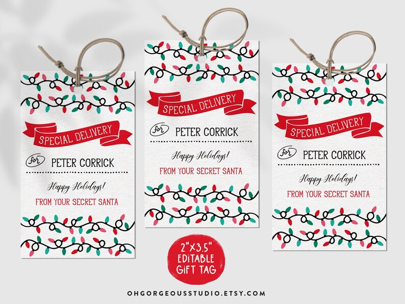 Editable Secret Santa Gift Tags: Christmas Holiday Favor (digital ...