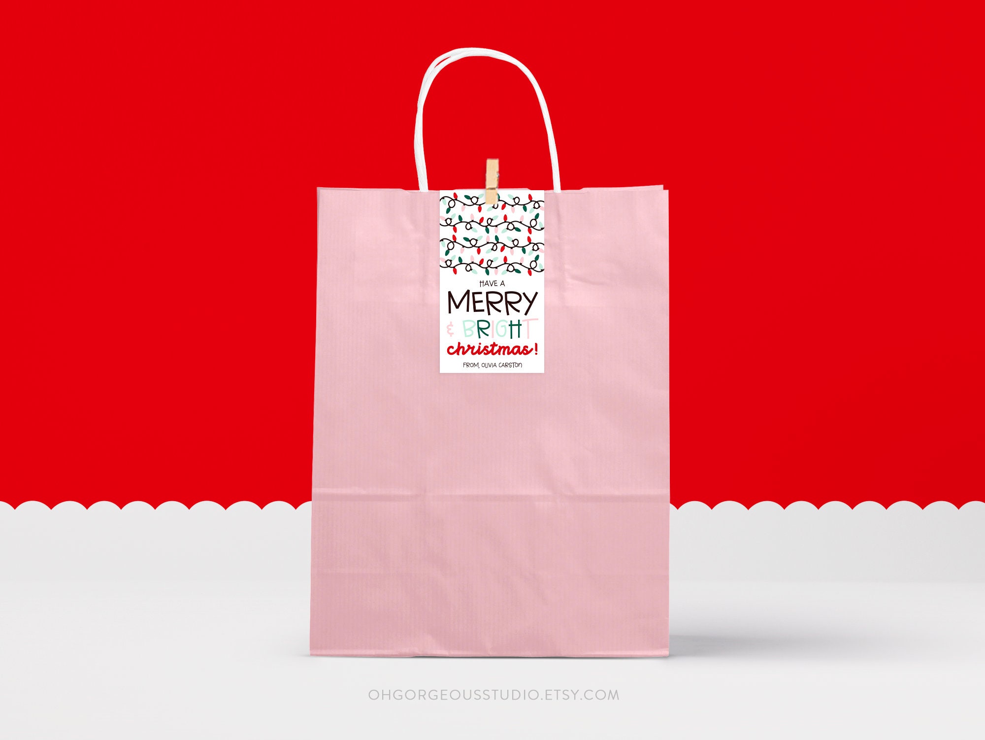 Printable Christmas Lights Gift Tag, Merry and Bright Tag, Cute String ...