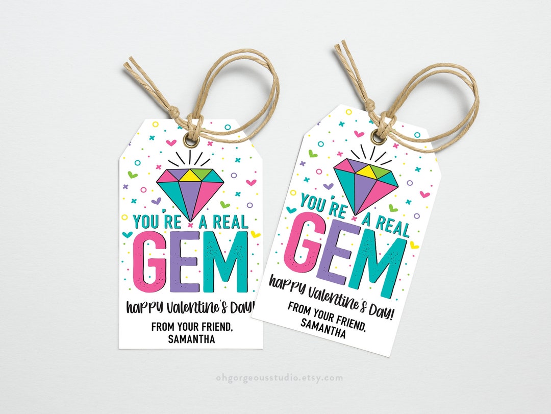 Printable You're A Real Gem Valentine's Day Tag | Editable Tag Kids ...