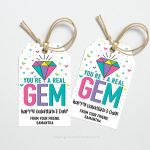 Printable You're A Real Gem Valentine's Day Tag | Editable Tag Kids ...
