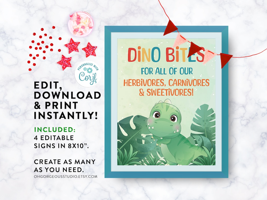 Editable Dinosaur Birthday Sign | Custom Dino Party Printable, Cute ...