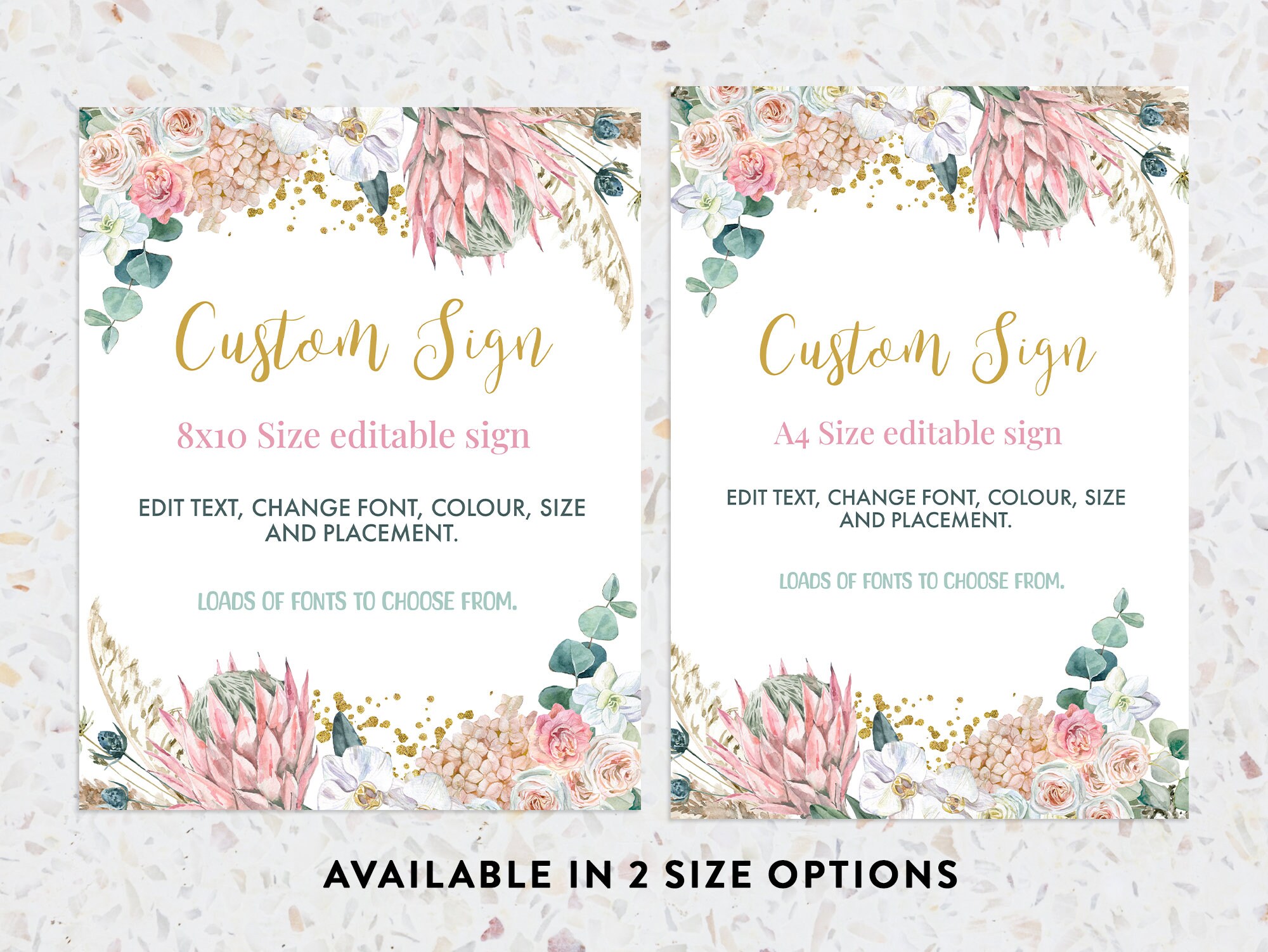 Floral Editable Sign Template: Pink Flowers, Bridal Shower, Baby Shower ...