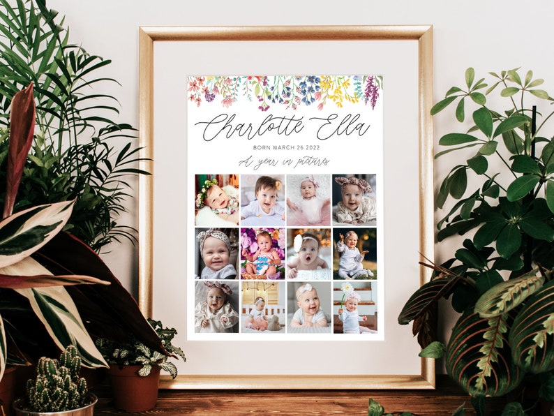 First Year in Photos Printable Poster 1 Year Milestone Photo - Etsy