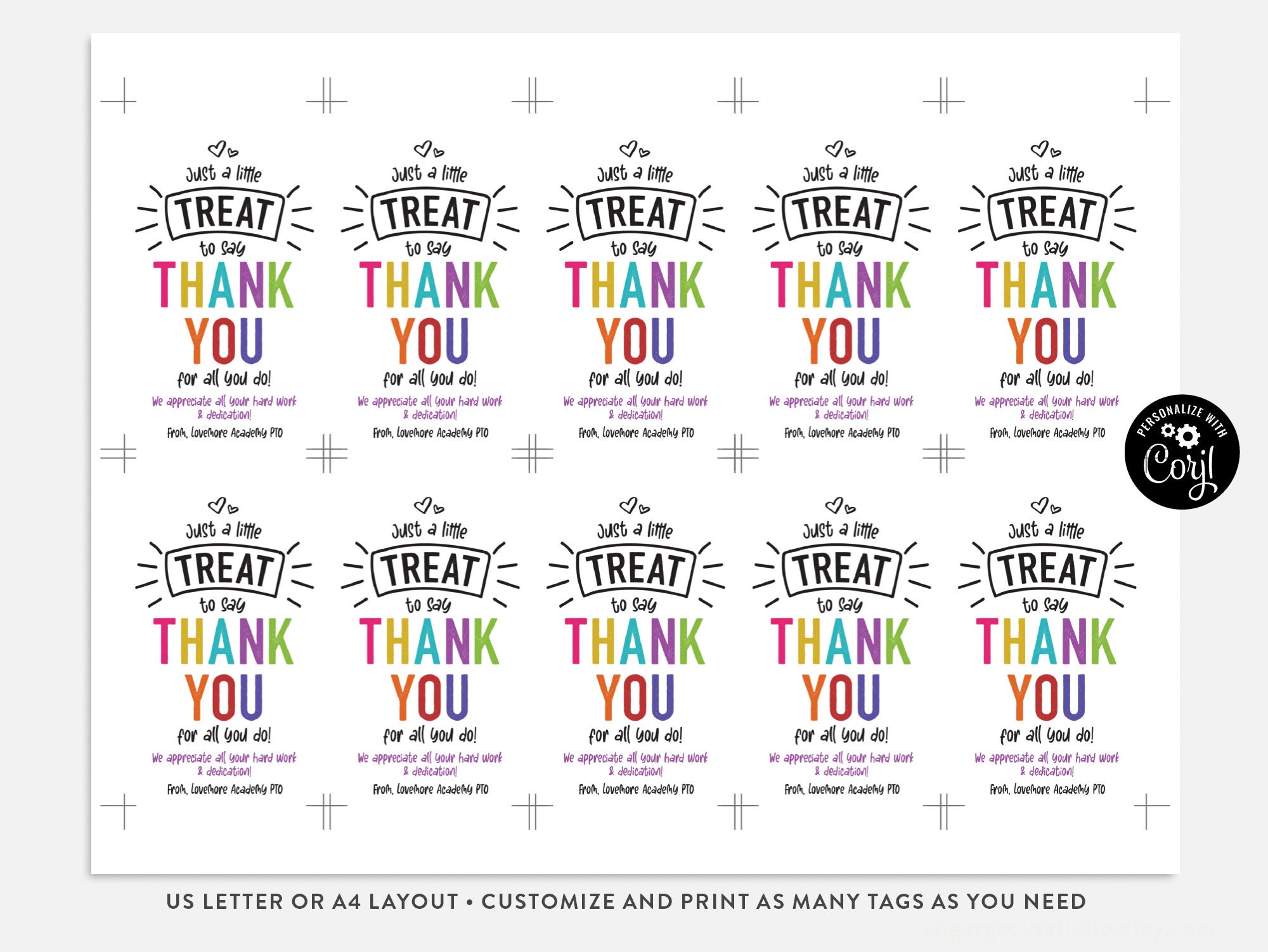 Printable Thank You Gift Tag: Employee, Teacher Appreciation (editable ...