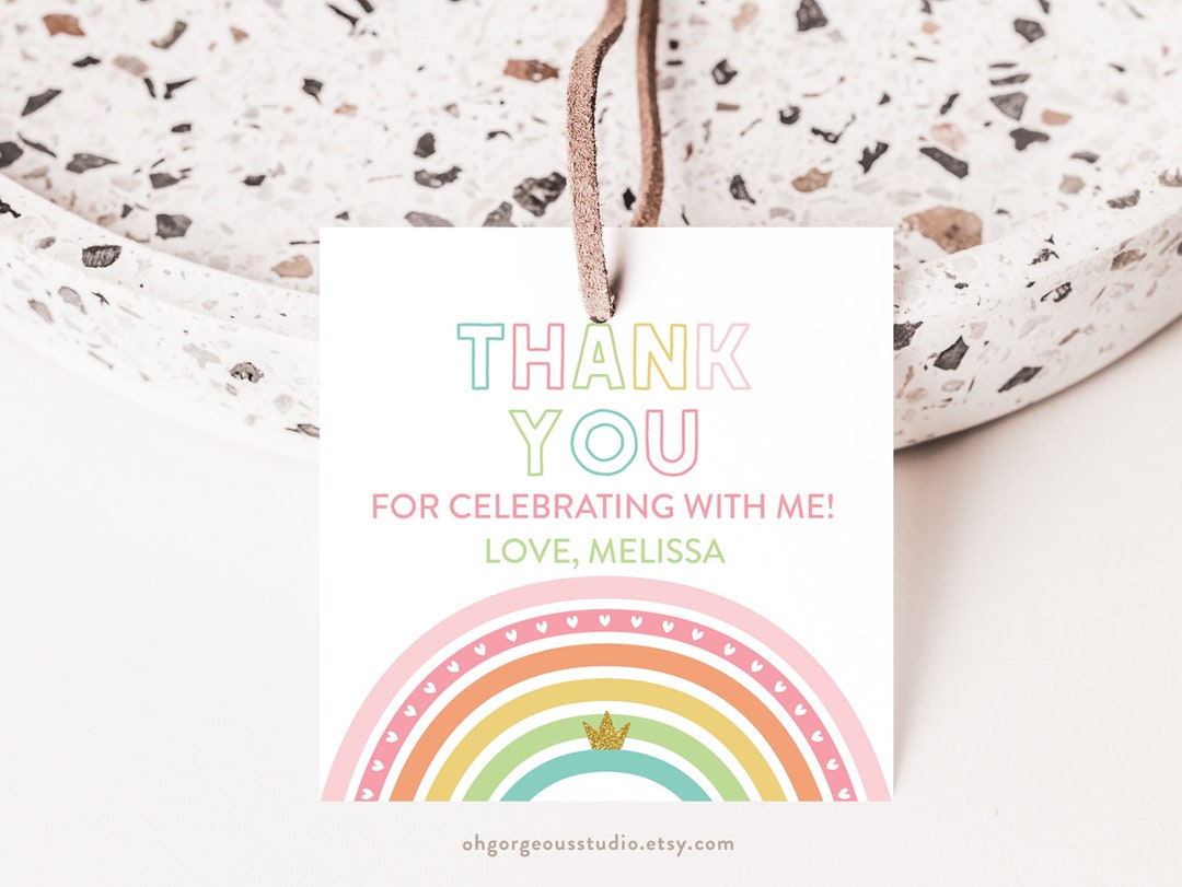 Rainbow Birthday Thank You Tag: Printable Favor Tags (digital) - Etsy