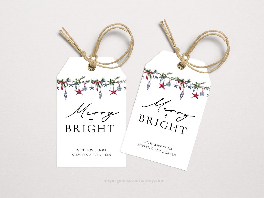 Modern Merry and Bright Gift Tag | Watercolour Christmas Tag Template ...