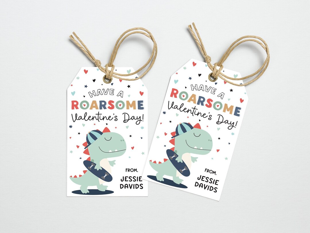 Editable Dinosaur Valentine's Day Favor Tag (digital Download) - Etsy