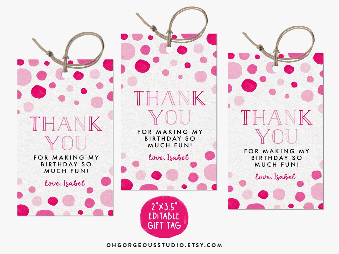 Pink Thank You Tags Birthday Party Printable Pink Ombre - Etsy