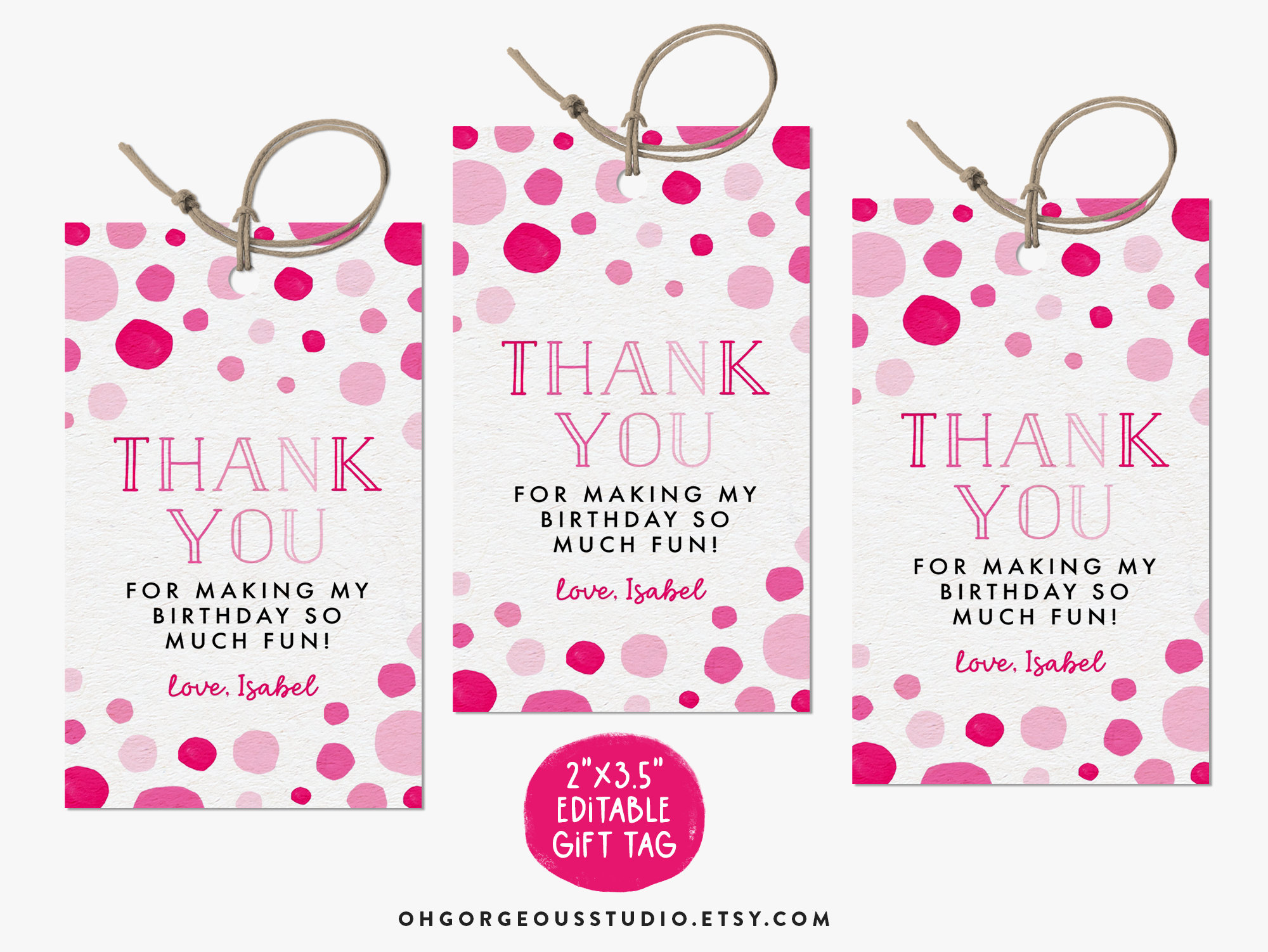 Pink Thank You Tags Birthday Party Printable Pink Ombre - Etsy