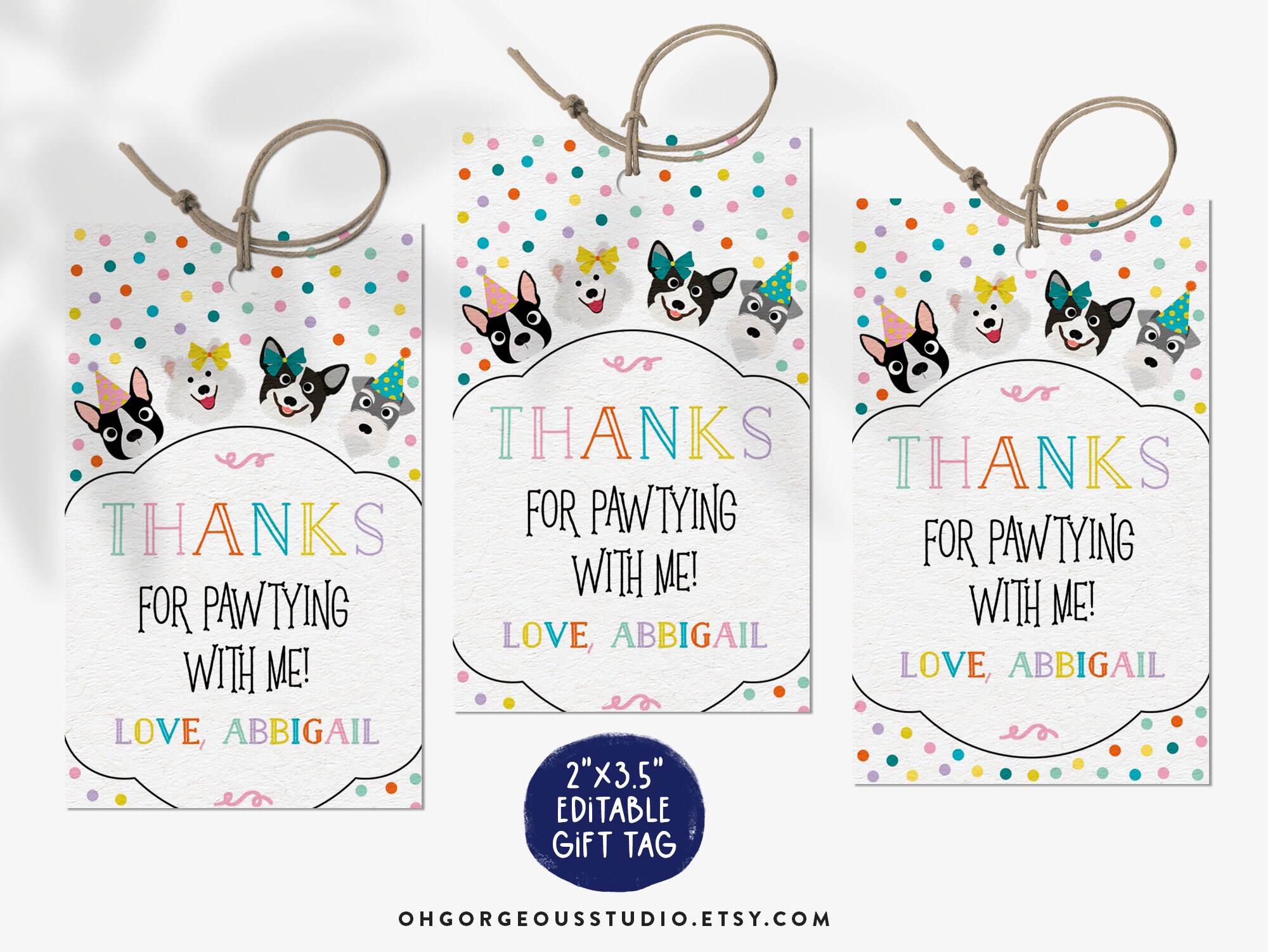 Dog Birthday Thank You Gift Tag Let's Pawty Birthday Tag, Puppy Party ...