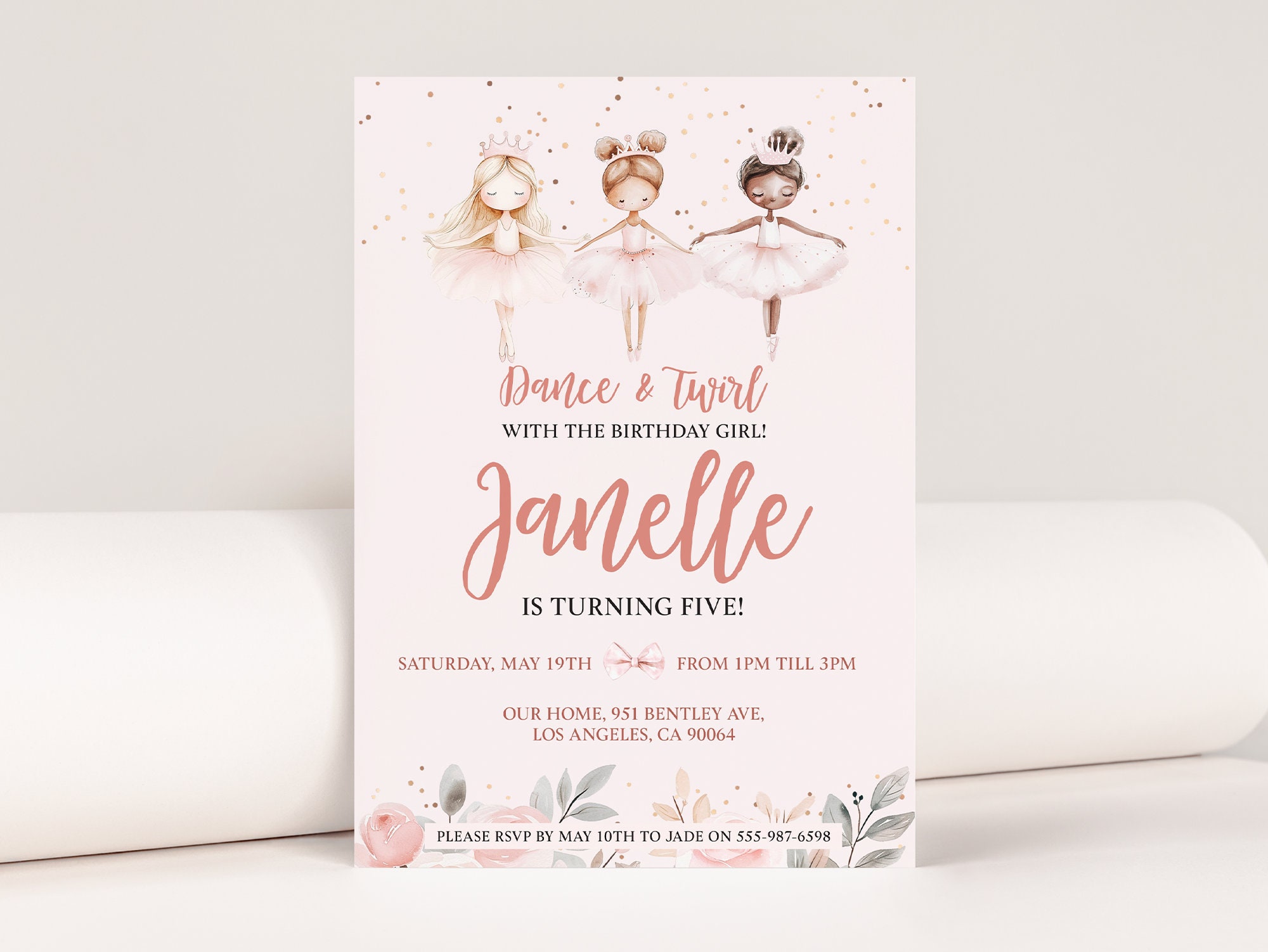 Ballerina Birthday Invitation, Modern Ballerina Ballet Dancer Girl ...