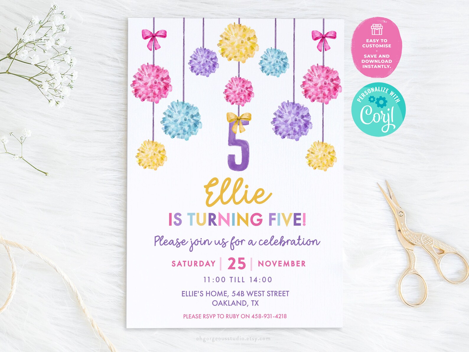 5th Birthday Invitation Cute Colourful Party Invite for - Etsy