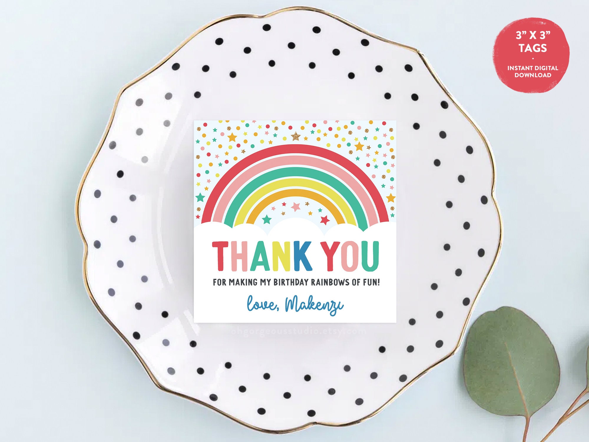 Rainbow of Fun Thank You Tag Printable Birthday Favor - Etsy