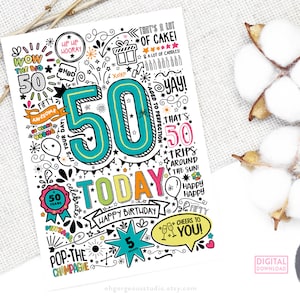 50th Birthday Card: Fun Doodle Style (digital Download) - Etsy