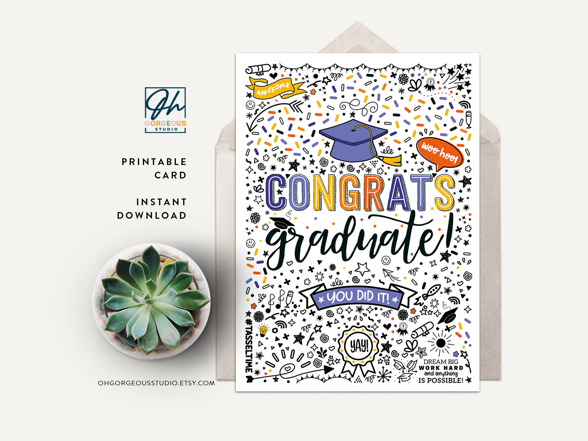Printable Graduation Card Congrats Graduate Doodle Style Card, Instant ...