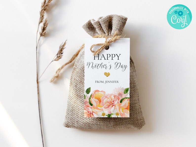 Floral Mother's Day Gift Tag Template, Rose Dahlia Design (corjl ...