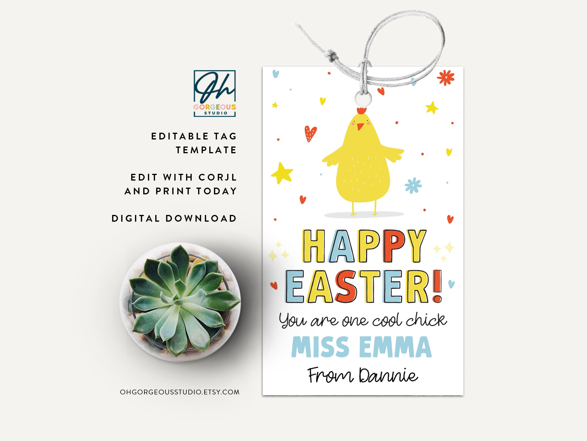 Happy Easter to One Cool Chick, Editable Easter Gift Tag Template Fun ...