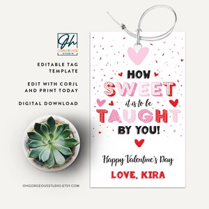 Valentine's Day Teacher Gift Tag | Editable Template (PDF) - Etsy