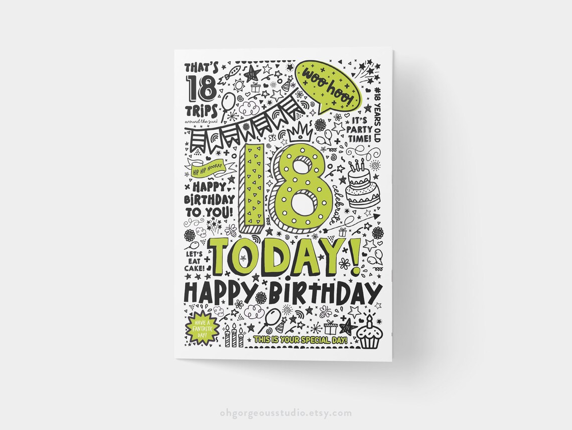18th Printable Birthday Card 18 Today Birthday Downloadable - Etsy