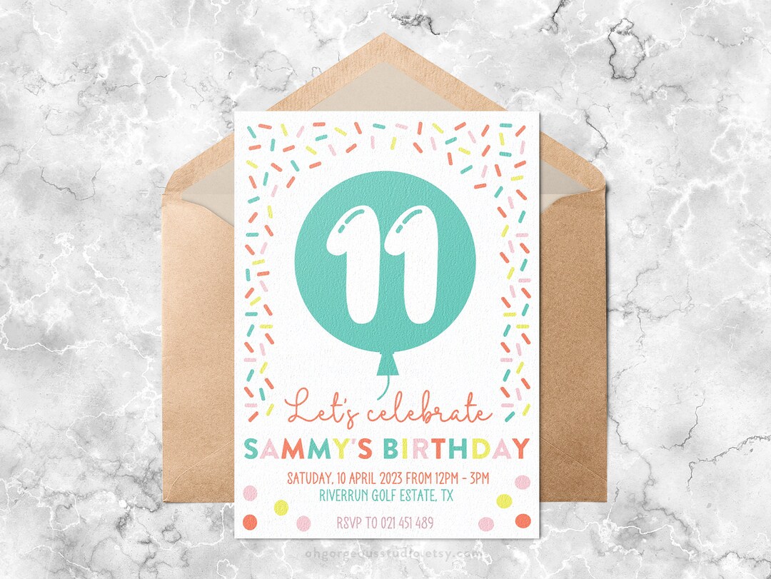 11th Birthday Confetti Invitation | Invitation Template, Custom Invite ...