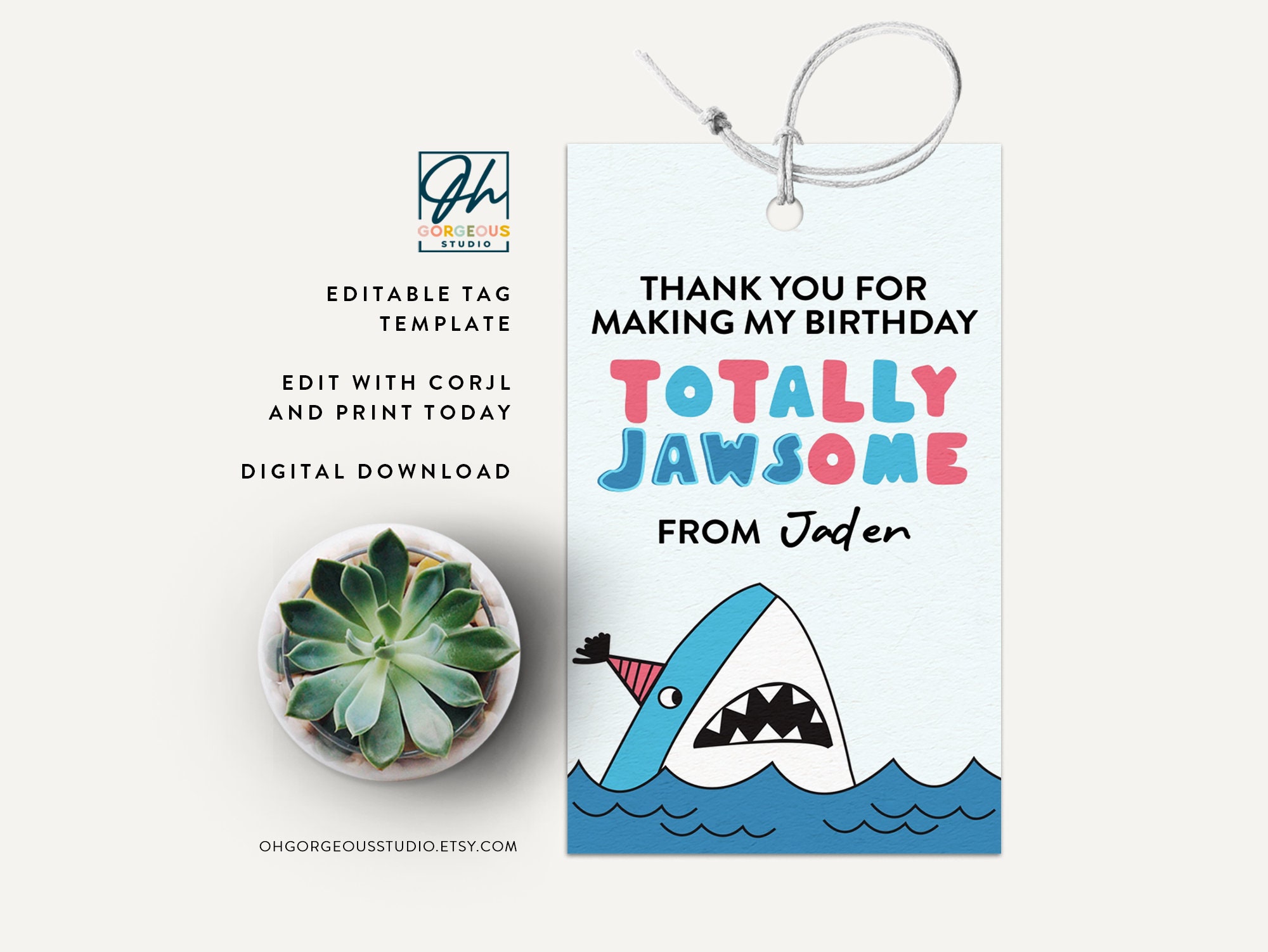 Shark Birthday Favor Tag: Jawsome Pool Party Thank You (printable ...