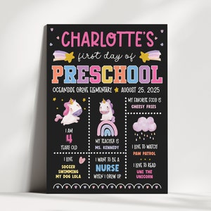 First Day of School Sign Editable Template | Unicorn Back to School ...