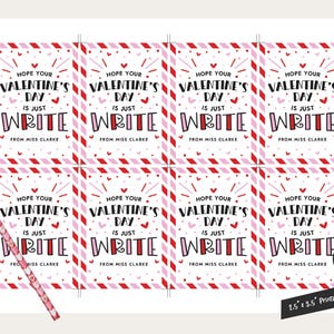 Valentine Pencil Tag: Just Write Class Gift (editable Template) - Etsy