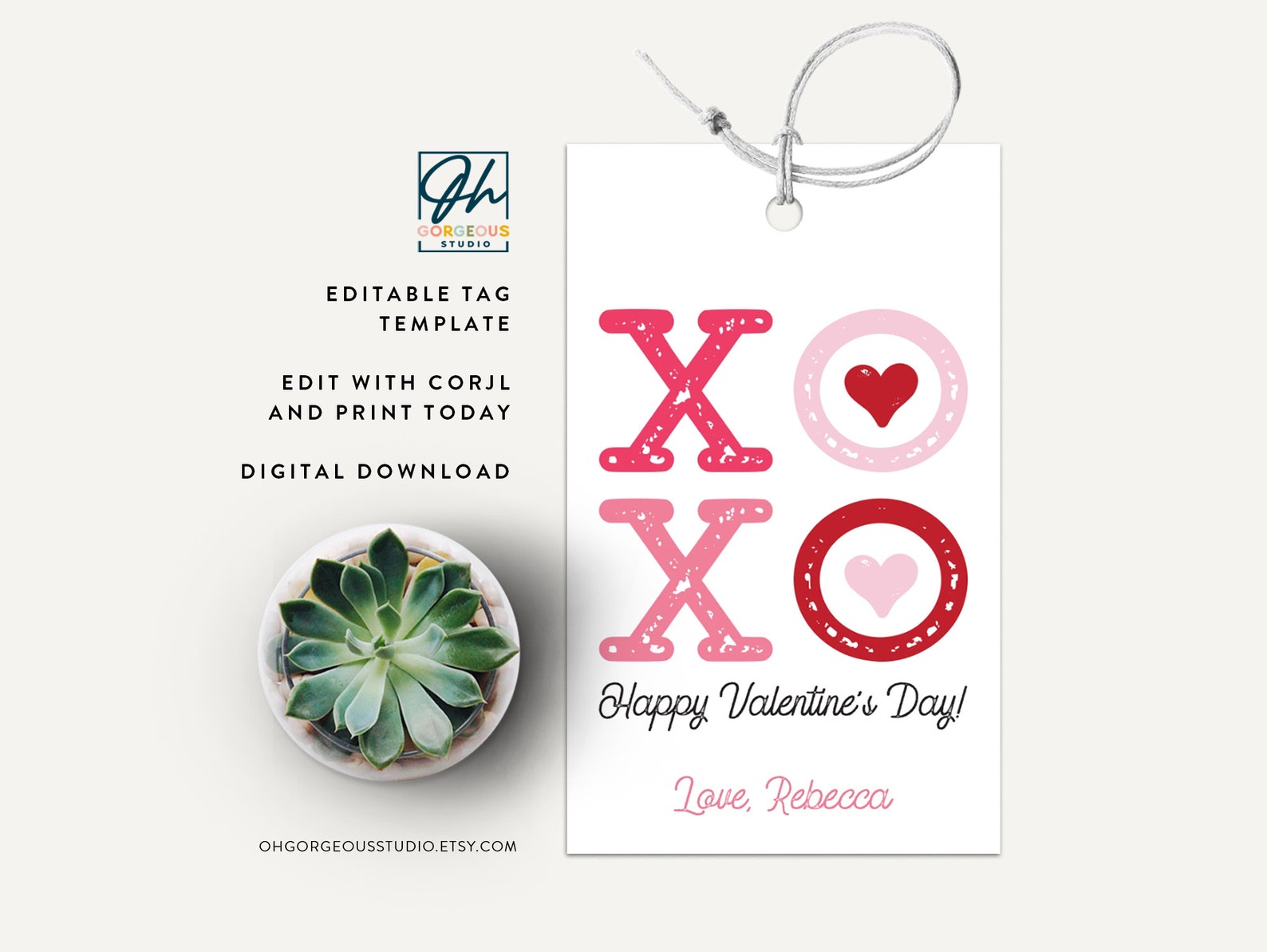 Printable Valentine's Day Gift Tag XOXO Valentine's Favor Tag Template ...