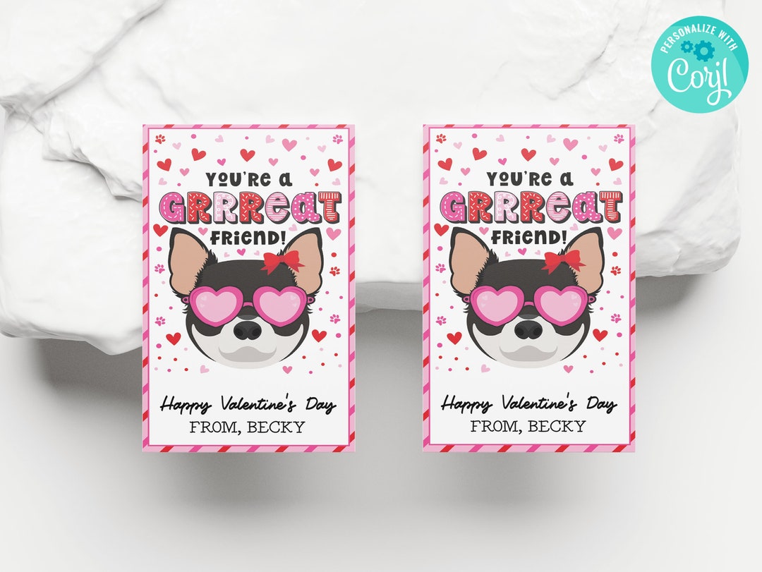 Printable Great Friend Dog Valentine's Day Tag | Kid School Classroom ...