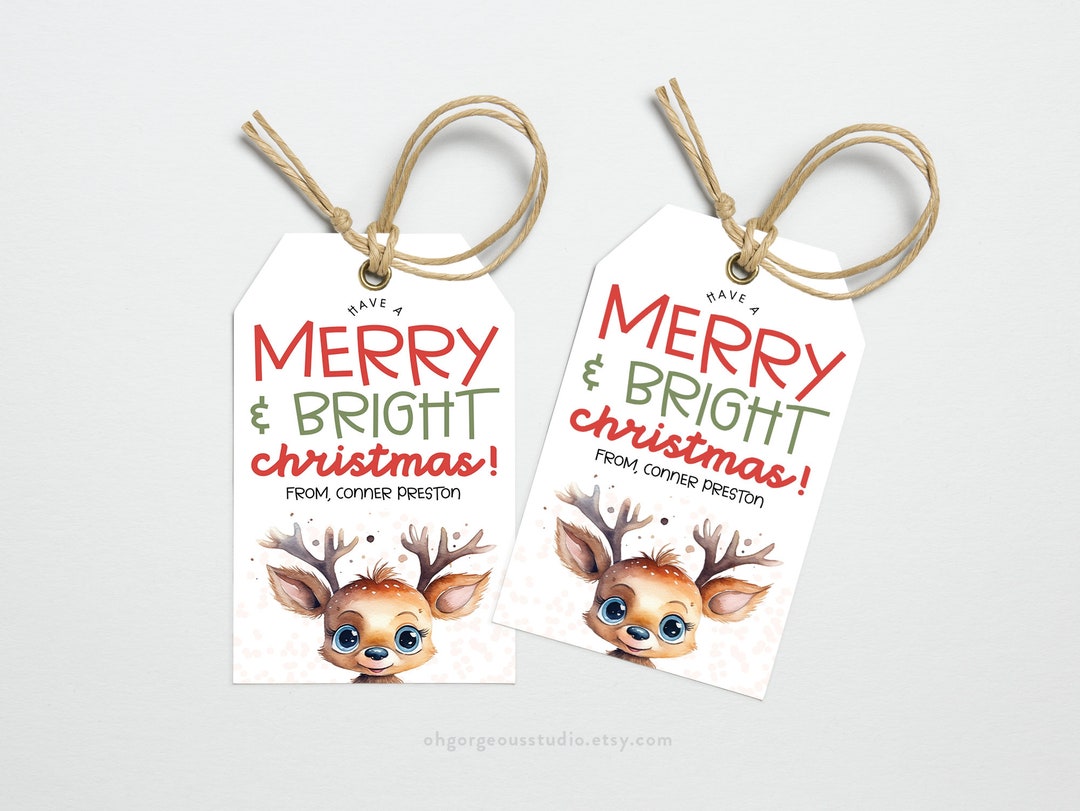 Printable Reindeer Gift Tag, Merry and Bright Reindeer Christmas Tag ...