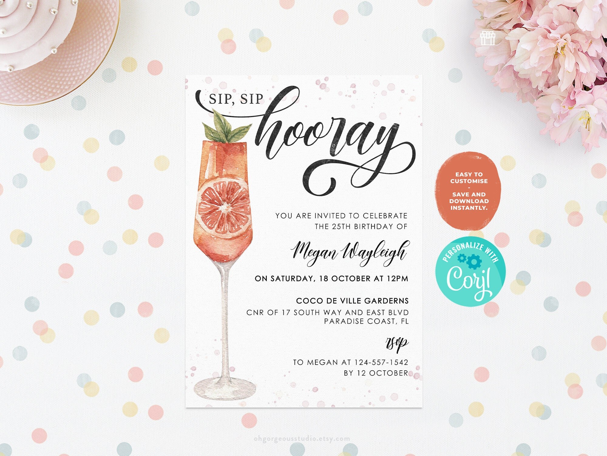 Editable Cocktail Birthday Invitation Adult Birthday Party - Etsy