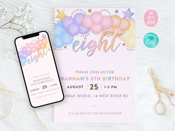 8 Year Old Girl Birthday Invitation Example Papery Pop 8th Birthday