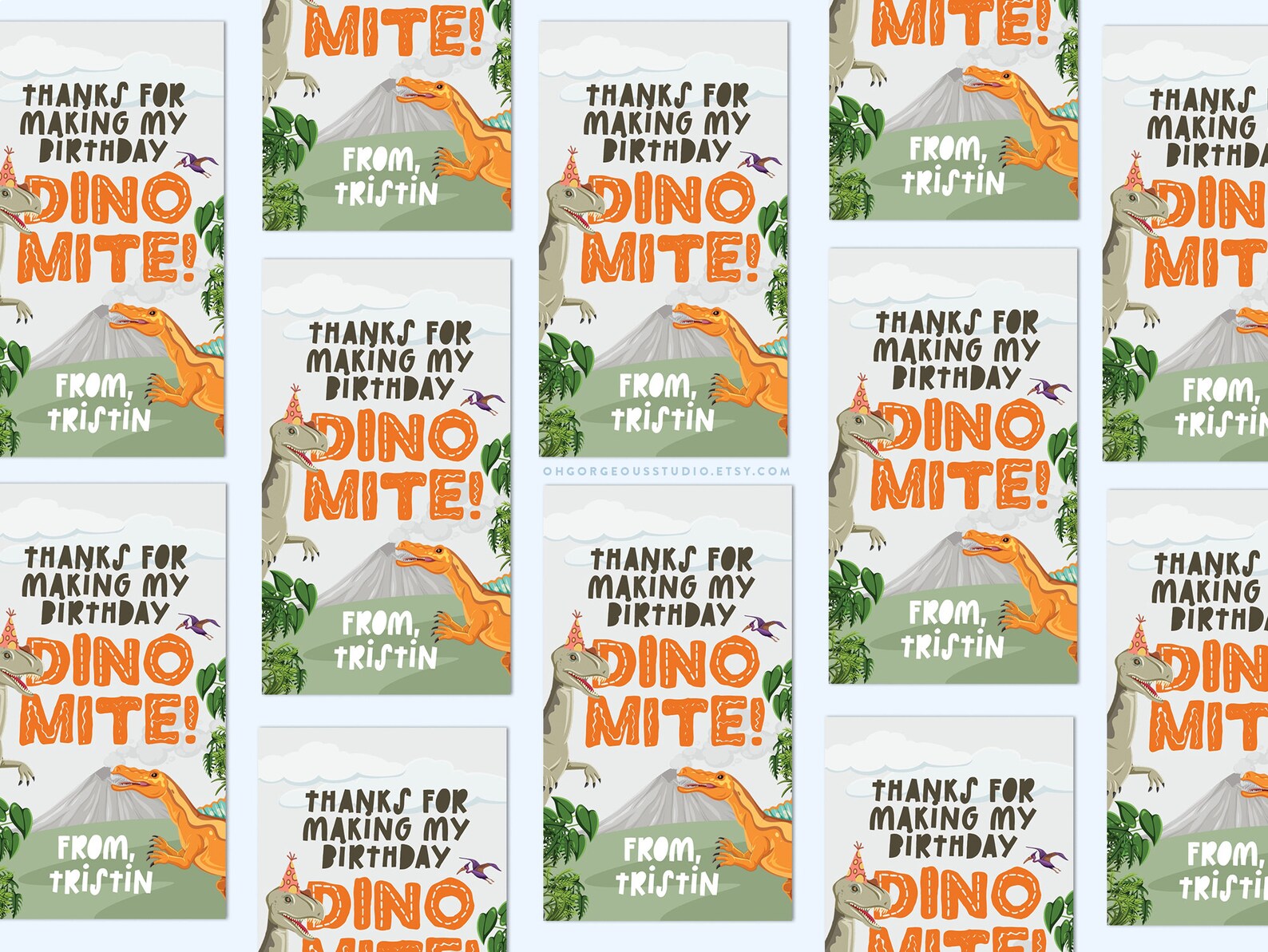 Dino Birthday Thank You Tags: Editable Dinosaur Party Favors (digital ...