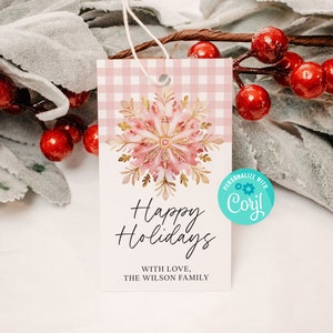 Happy Holidays Gift Tag Editable and Printable Christmas Gift Tag, Pink ...