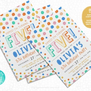 5th Birthday Invitation | Yippee I'm Five Editable Party Template ...
