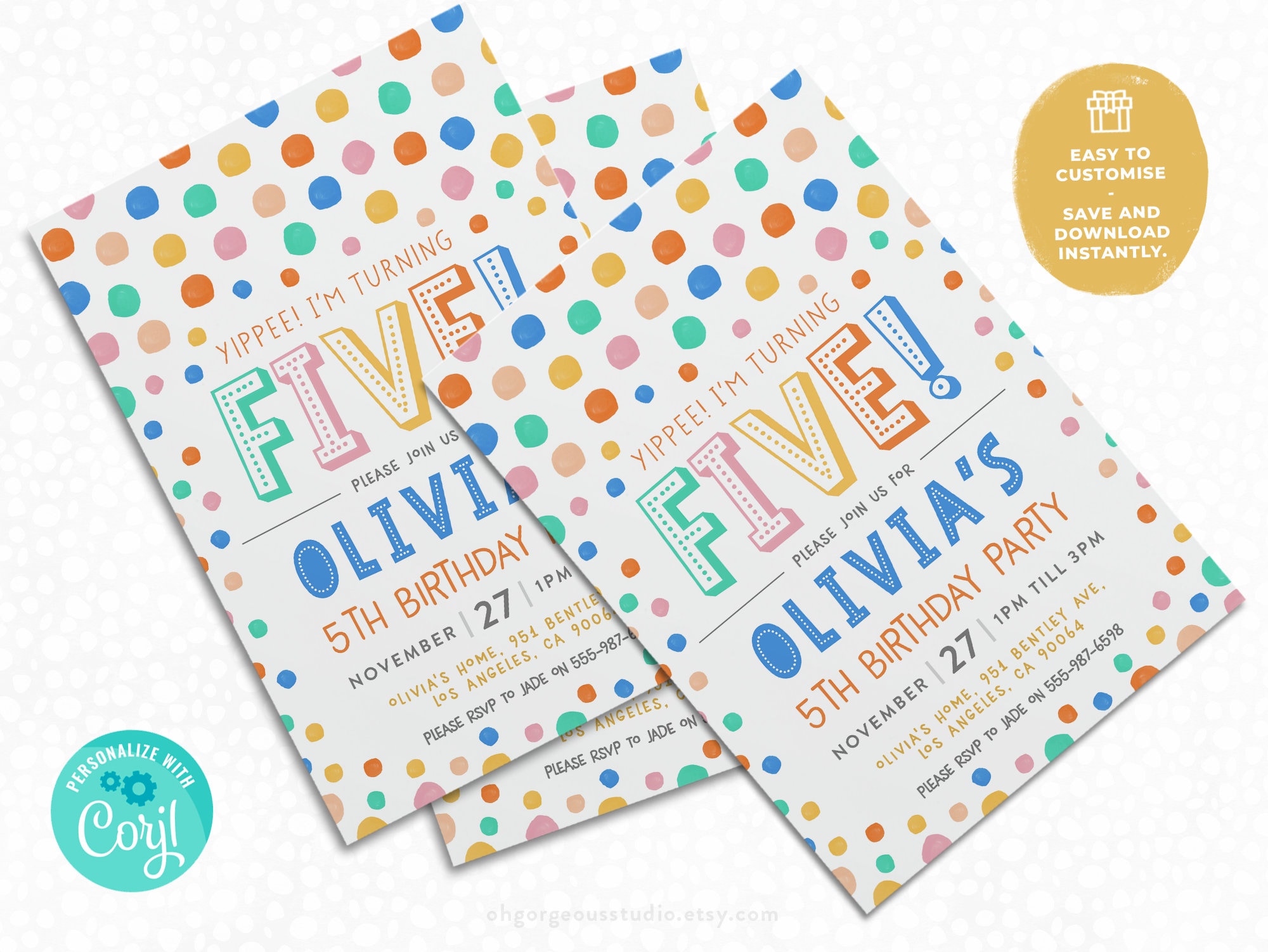 5th Birthday Invitation Yippee I'm Five Editable Party - Etsy