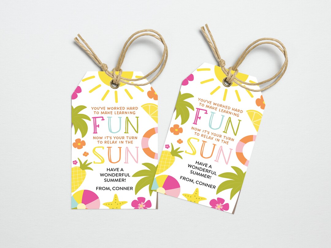 End of School Year Tags | Relax in the Sun, Gift Tag for Teacher, Gift ...
