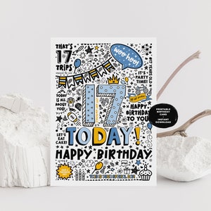 Printable 17th Birthday Card | Instant Download Printable Card for 17th ...