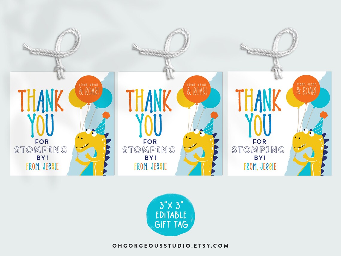 Dinosaur Birthday Favor Tag: Editable Dino Party Gift Tag (digital) - Etsy