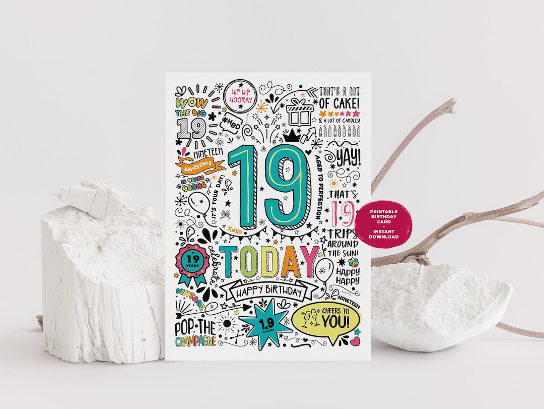 19th Birthday Card: Doodle Style Printable (instant Download) - Etsy