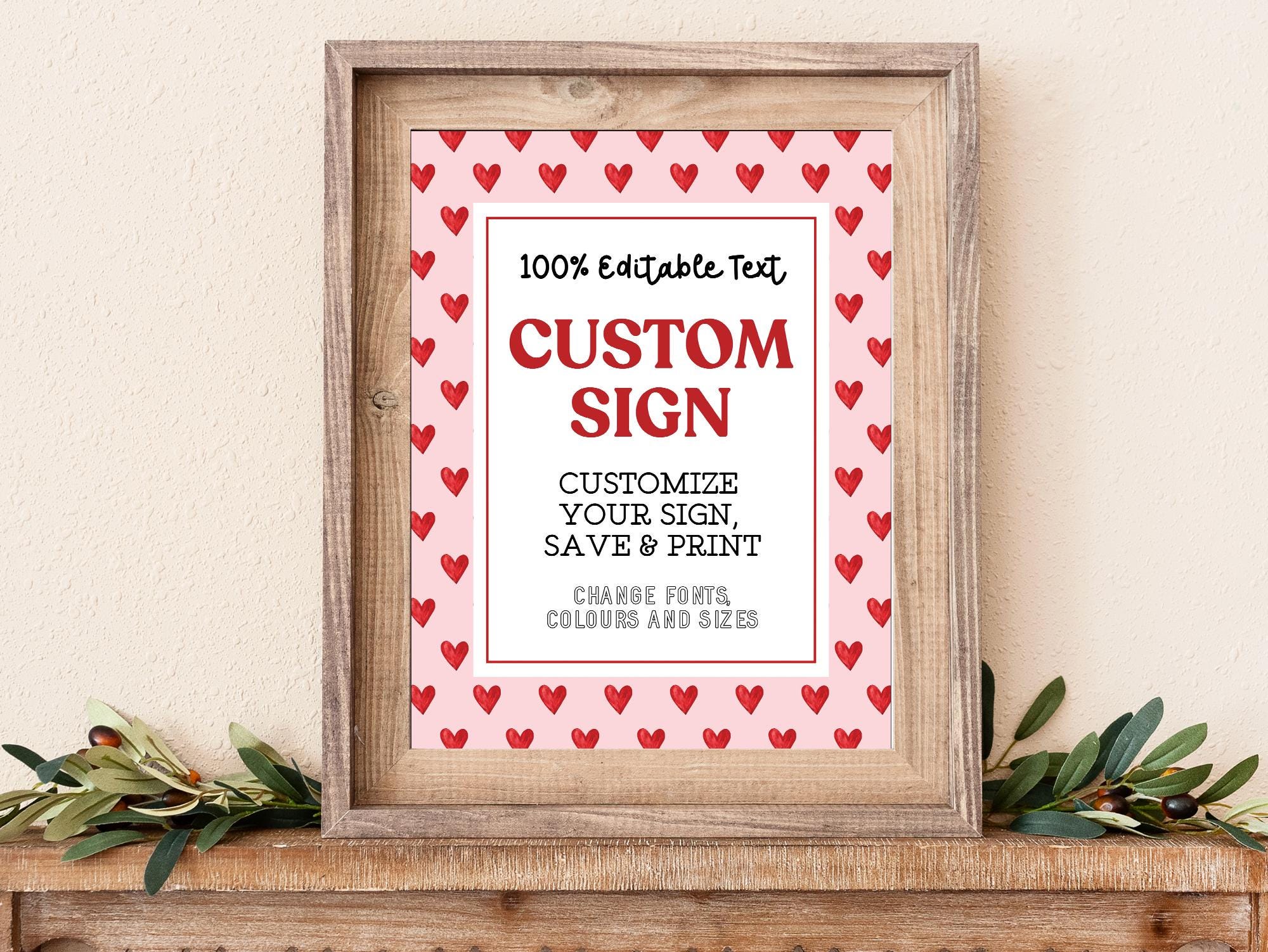 Valentine's Day Custom Sign: 8x10 Editable Hearts (digital Template) - Etsy