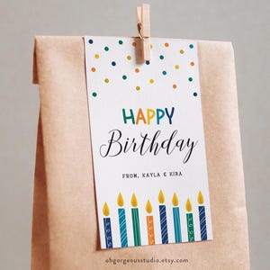 Printable Happy Birthday Gift Tag Template, Colourful Bday Candles ...